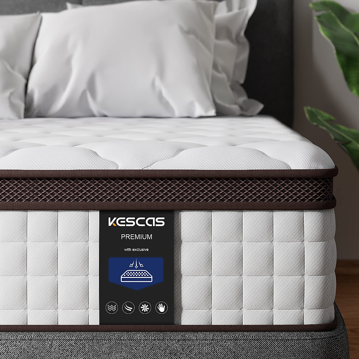 Kescas King Size Mattress,14 Inch Hybrid Mattress with Heavier Coils& Memory Foam,Ergonomic Design for Pressure Relief,Medium Firm Feel,Made in North America