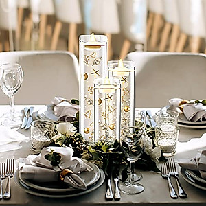 Glass Square Vase 11.4 Inch Floating Candle Vase for Centerpieces Square Floating Candle Holder 6 Pcs Flameless Floating Tealights Vase Filler Gel Beads for Wedding Home Decoration (3 Pcs)