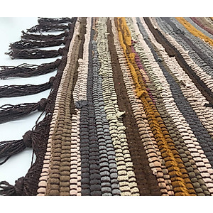 Zeafeel Chindi Rag Rug, Machine Washable Cotton Reversible Rag Rug Hand Woven Multi Color Striped Area Rug Floor Rugs for Bedroom, Living Room, Kitchen and Laundry Room (20'' x 31", Coffee)