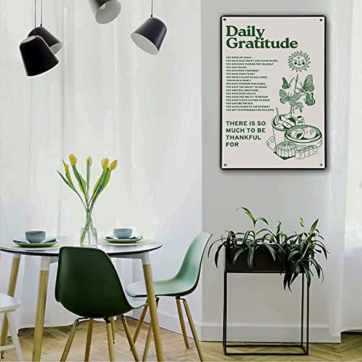 Room Decor Aesthetic Wall Decor Daily Gratitude Inspirational Metal Tin Sign, Green Boho Home Coffee Room Wall Office Decor 8X12Inch