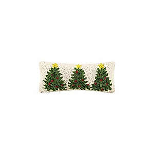 Peking Handicraft 31TG461C05OB Christmas Trees Hook Pillow, Blown-in Filled, 12-inch Width, Wool and Cotton
