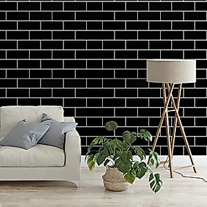 Fiula Black Brick Trellis Wallpaper - Peel and Stick Self Adhesive Subway Tile for Kitchen 17.7"78.7"
