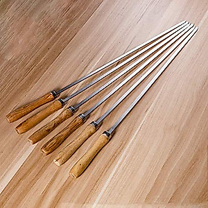 IMEEA Flat Skewers for Kabobs Stainless Steel Kebab Skewers for Grilling 16.5 Inch Barbecue Skewers with Nonslip Wooden Handle, Set of 6