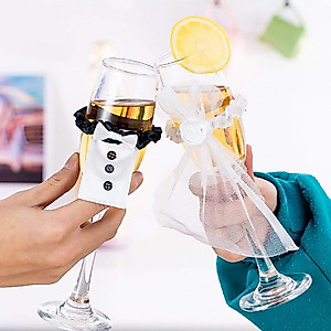 Wedding Wine Bottle Cover Bride Groom Wedding Champagne Glass Cover Decoration Wedding Dress Table Decor Set of 2