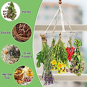2 Pcs Hanging Drying Rack for Herbs - Macrame Mobile Flower Drying Hanger with 20 Herb Dryer Hooks, Boho Handcrafted Cotton Rope Chic Woven Herbal Drier with Wooden Hanging Ring for Hydroponic Plants