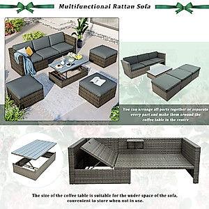 LZ LEISURE ZONE Patio Furniture Sets, 5-Piece Patio Conversation Sets, Outdoor PE Rattan Wicker Sectional Sofa Set with Adjustable Backrest, Ottomans and Lift Top Coffee Table, Grey+Grey