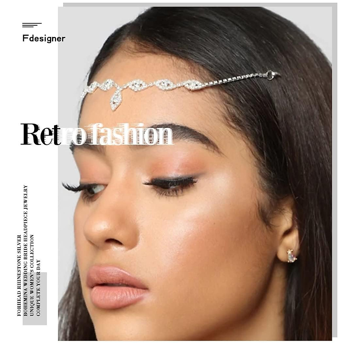 Fdesigner Crystal Head Chain Wedding Headpieces Rhinestone Bride Hair Jewelry Boho Party Teardrop Headband Hair Accessories for Women and Girls (Silver-Stylish)