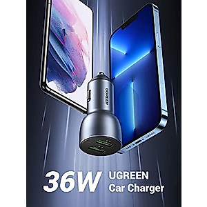 UGREEN USB Car Charger Adapter 36W - Dual USB Car Charger Fast Charging, Cigarette Lighter Adapter Compatible with iPhone 14/13/12/11/SE/XR/X/XS, Galaxy S22/S21/S20/S10/Note 20, Pixel 5/4/3