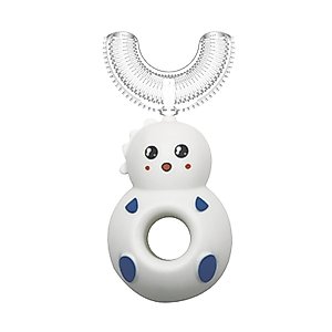 Aoyuexi Children's U-Shaped Toothbrush for 0-12 Years Old Kids - Dinosaur/Donut U Shape Whitening Massage Toothbrush Soft Silicone Brush Head, 360° Oral Teeth Cleaning Design for Toddlers (C)