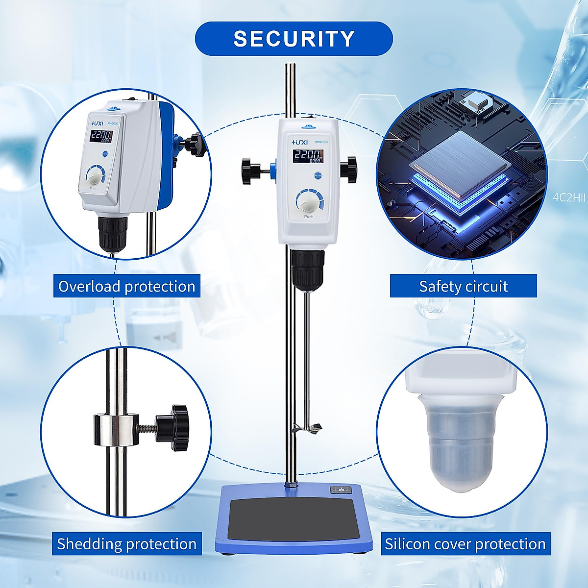+UXI Overhead Stirrer 40L LCD Digital Labotary Lab Stirrers Mixer Time and Speed Adjustable 30-2200rpm Max.100L Max.100000mpa.s Industrial Stirrer Mixer Homogenizer Grinder 110V 20/40/60/100L