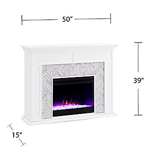 SEI Furniture Torlington Indoor Electric Fireplace with Mantel, Color Changing LED Flame, White/Gray Marble