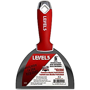 6" Soft-Grip Stainless Steel Drywall Joint Knife - LEVEL5 | Pro-Grade | Comfortable Finishing Hand Tool | Metal Hammer End | Sheetrock Gyprock Plasterboard Mud | 5-142