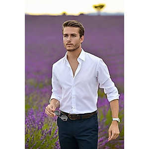 HUUTOE Dark Green Mens Beach Dress Shirts Button Down Long Sleeve Formal Dress Shirts for Men 3XL 2024 Saint Patricks Day Shirts Men