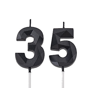 2 inch Black 35 & 53 Birthday Candles, 3D Diamond Number 35th & 53th Cake Topper for Men Women Birthday Party Decorations Theme Party