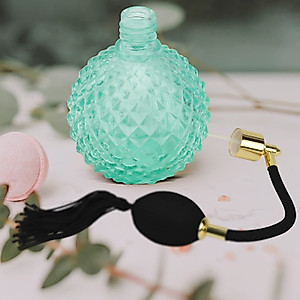 HEALLILY Crystal Vintage Perfume Bottle 100ml Refillable Perfume Spray Bottle with Long Tassel Air Bag Clear Empty Glass Container for Women Girls Green