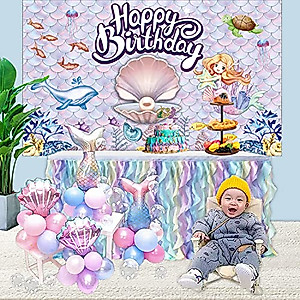 50pcs Mermaid Theme Balloons Kit, Little Mermaid Tail Foil Balloons and Sea Shells Latex Balloons Arch Kit for Birthday Party Decorations for Girls, Baby Shower, Backdrop Decorations