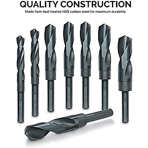 HILTEX 10005 Jumbo Silver & Deming Drill Bit Set, 8 Piece, 1/2" Inch Shank Industrial Large Drill Bit Set 9/16” Drill Bit to 1" Drill Bit, Metal Drill Bits for Steel, Reduced Shank Drill Press Bits