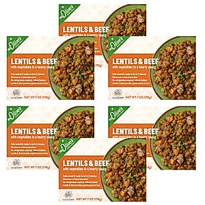 Miss Olive's Lentil & Beef with Vegetables in a Hearty Sauce, Shelf Stable, Lower Sodium Ready Meal (Pack of 6)