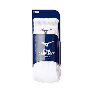 Mizuno Men's Vital Crew Sock 3-Pack, White, Small