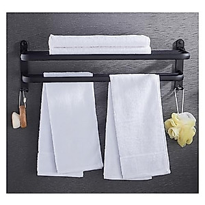 Towel Rack Wall-Mounted Towel Rack Foldable Towel Rail with Hook Space Aluminum Towel Rack Black Rack Kitchen Bathroom Home Decoration (Size : 60cm)