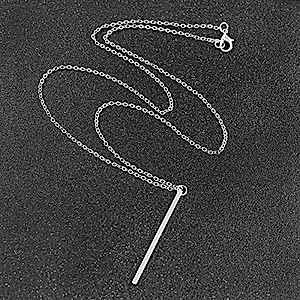 Luxcastle Bar Y Necklace Simple Long Vertical Bar Necklace Long Chian for Women (Silver)