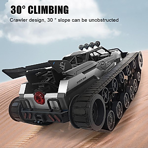 Losbenco Remote Control Tank, 1:12 Scale 2.4Ghz Alloy RC Tank, 360° Rotating Off-Road 4WD RC Crawler with Spray and Light Function for Kids Adults