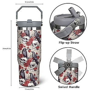 ysnifeiw 30oz Halloween Tumbler with Top Handle and Straw, Stainless Steel Insulated Gohst Pumpkin Cup Halloween Skeleton Coofee Mug Gifts for Women Men