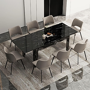 Fingertip WD Extendable Dining Table for 6-10 Person, Wooden Dining Room Table, Modern Extendable Table for Small Kitchens, Dining(Black Marble)