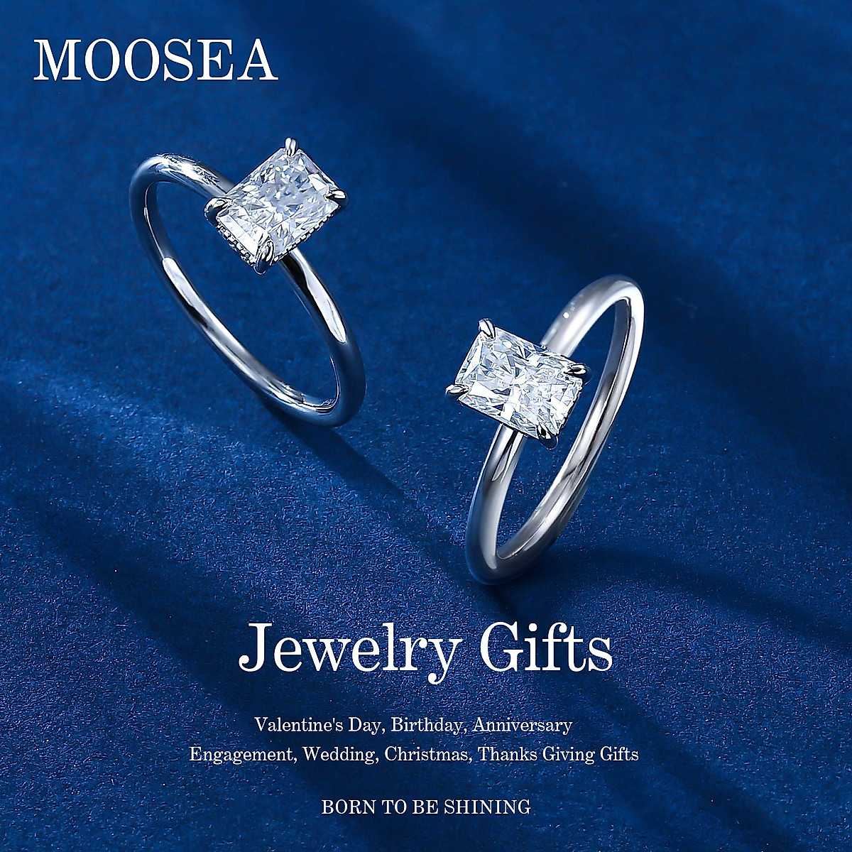MOOSEA Moissanite Engagement Rings for Women, 1ct D Color VVS1 Clarity Radiant Lab Created Diamond Wedding Rings 14K White Gold Vermeil Moissanite Promise Rings for Her Gifts Anniversary Rings Gifts