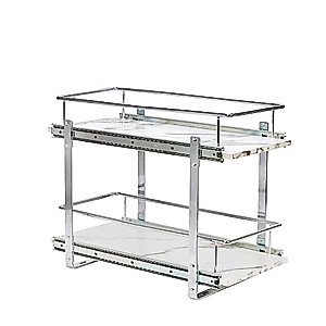 Household Essentials Glidez Chrome-Plated Steel and Faux Marble Pull-Out/Slide-Out Storage Organizer for Under Cabinet Use - 2-Tier Dual-Slide - Fits Standard Size Cabinet or Shelf, White and Chrome