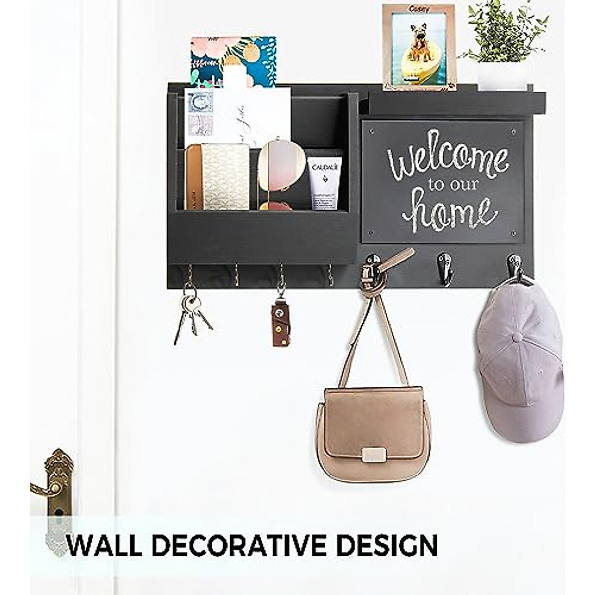 Ziivita Key Holder for Wall - Mail Holder Organizer Wall Mount with Shelf - Hanging Key Rack Hanger with Hooks Decorative for Home Coat Letter Dog Leash Entryway Living Room Decor