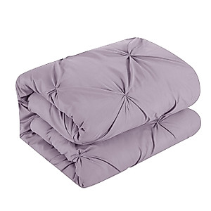 Chic Home Daya 4 Piece Duvet Cover Set Ruffled Pinch Pleat Design Embellished Zipper Closure Bedding, King, Lavender,