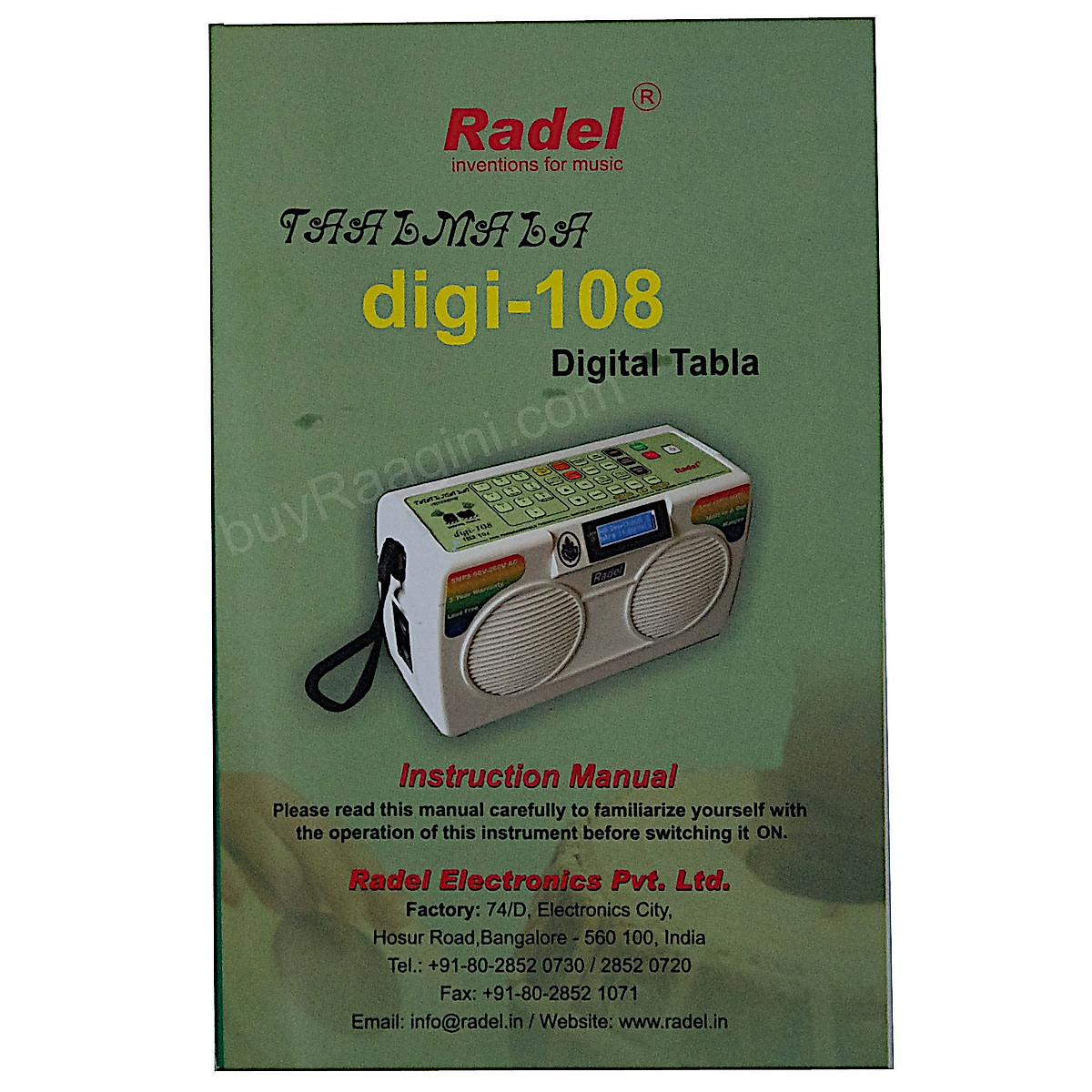 Electronic Tabla - RADEL Taalmala - Digi 108, Electronic Tabla and Manjira - Tabla Sampler, DJ Tabla Sound Machine, Instruction Manual, Power Cord, Bag (PDI-AAF)