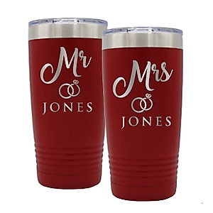 The Wedding Party Store, Custom Personalized Mr. and Mrs. 20 oz Double Wall Vacuum Insulated Tumbler - Customized