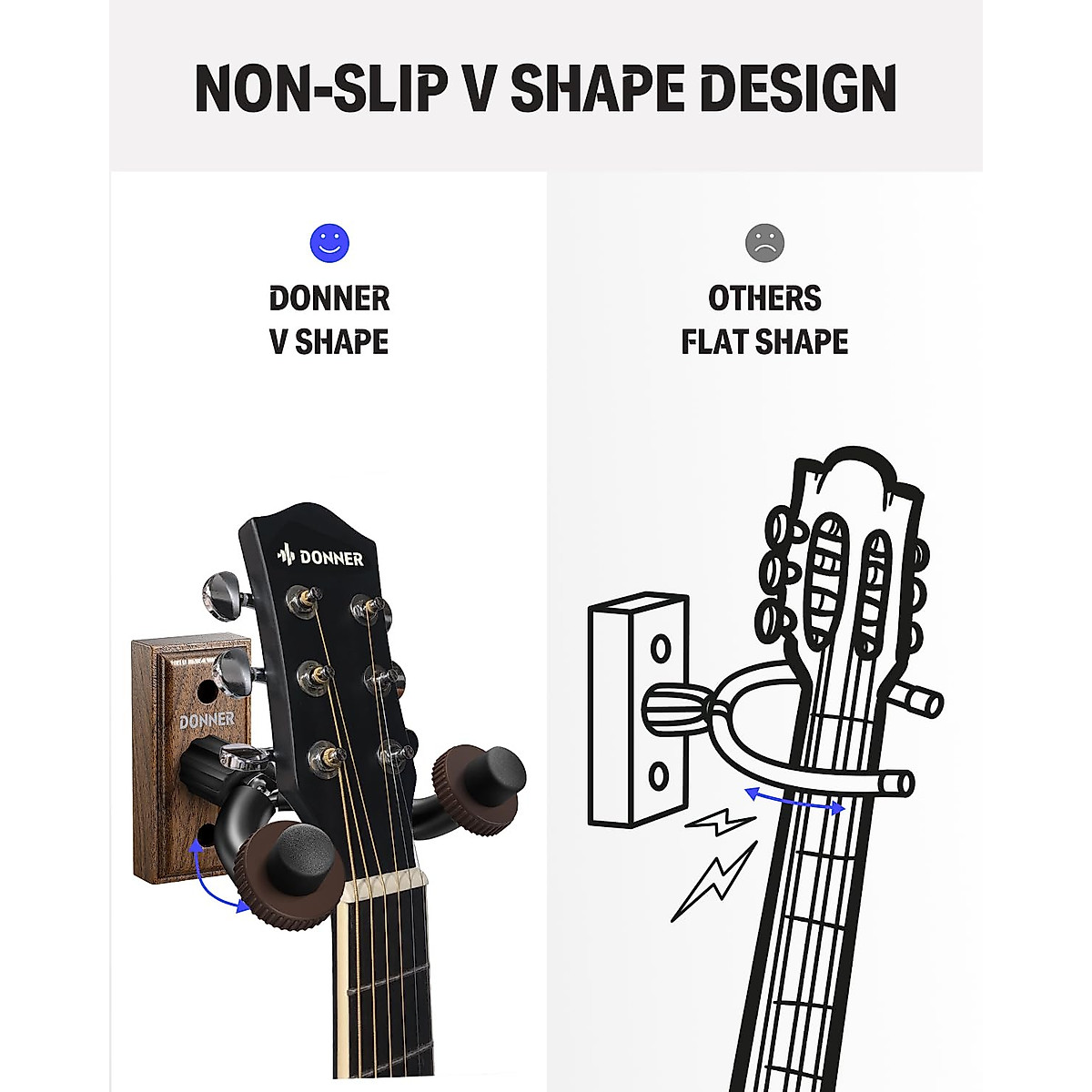 Donner Guitar Wall Mount Hanger 6-Pack, Black Walnut Guitar Wall Holder for Acoustic Electric Guitars, Bass, Folk Ukulele, Violin, Mandolin Banjo and String Instruments