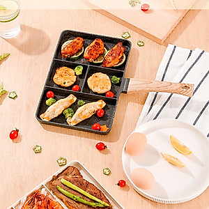 Divided Grill Pan, Aluminum Nonstick Divided Stove Top Grill Pan 4 Section Breakfast Pan with Divider for Indoor Cooking Divided Frying Pan Breakfast Grilling Pan for Frying Eggs Steak(Black)