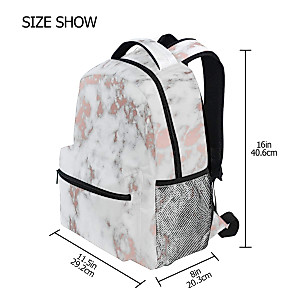 Cute Rose Golden Marble Girls Backpacks for Elementary School Bookbag 3rd 4th 5th Grade One Size