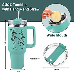 Elemtansy Ships Next Day, Personalized 40 Oz Tumbler with Handle and Straw, Custom Stainless Steel Insulated Tumbler with Name Travel Coffee Mug Personalized Gifts for Women Girls