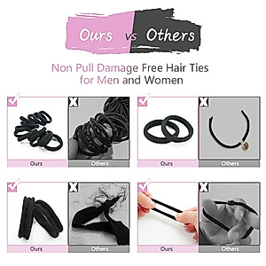 Dreamlover Hair Ties for Thick Hair, Hair Bands for Women's Hair, Ponytail Holders, Ouchless Black Hair Ties for Girls No Damage, 50 Pieces