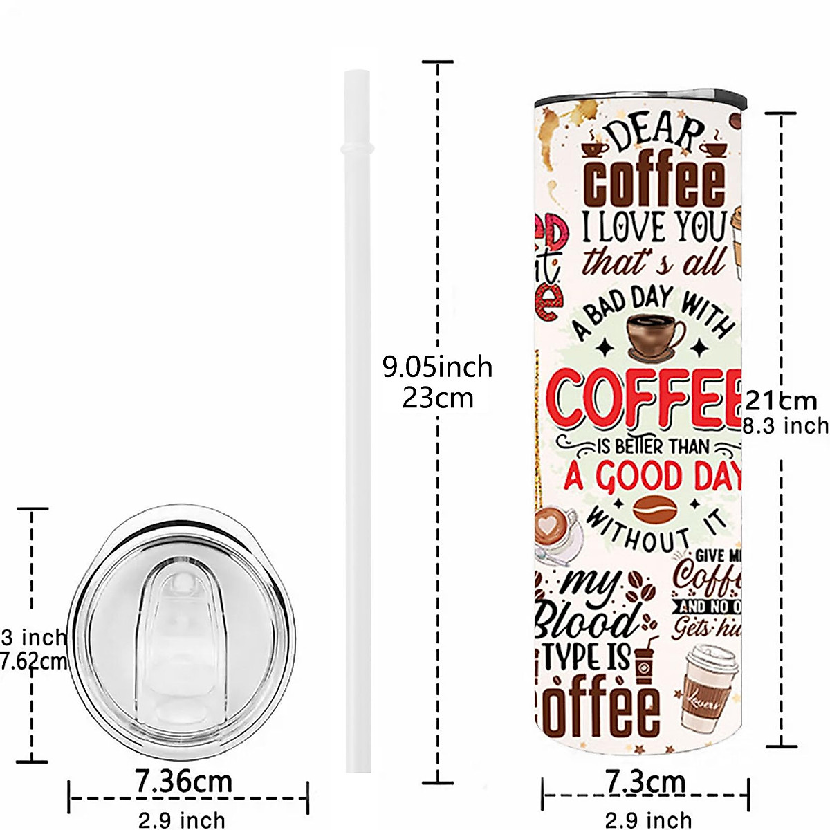 ROONMKUU Dear Coffee I Love You 20oz Tumbler, Stainless Steel Water Bottle, Vacuum Insulated Water Cups, Summer Winter Drinkware, Outdoor Travel Accessories