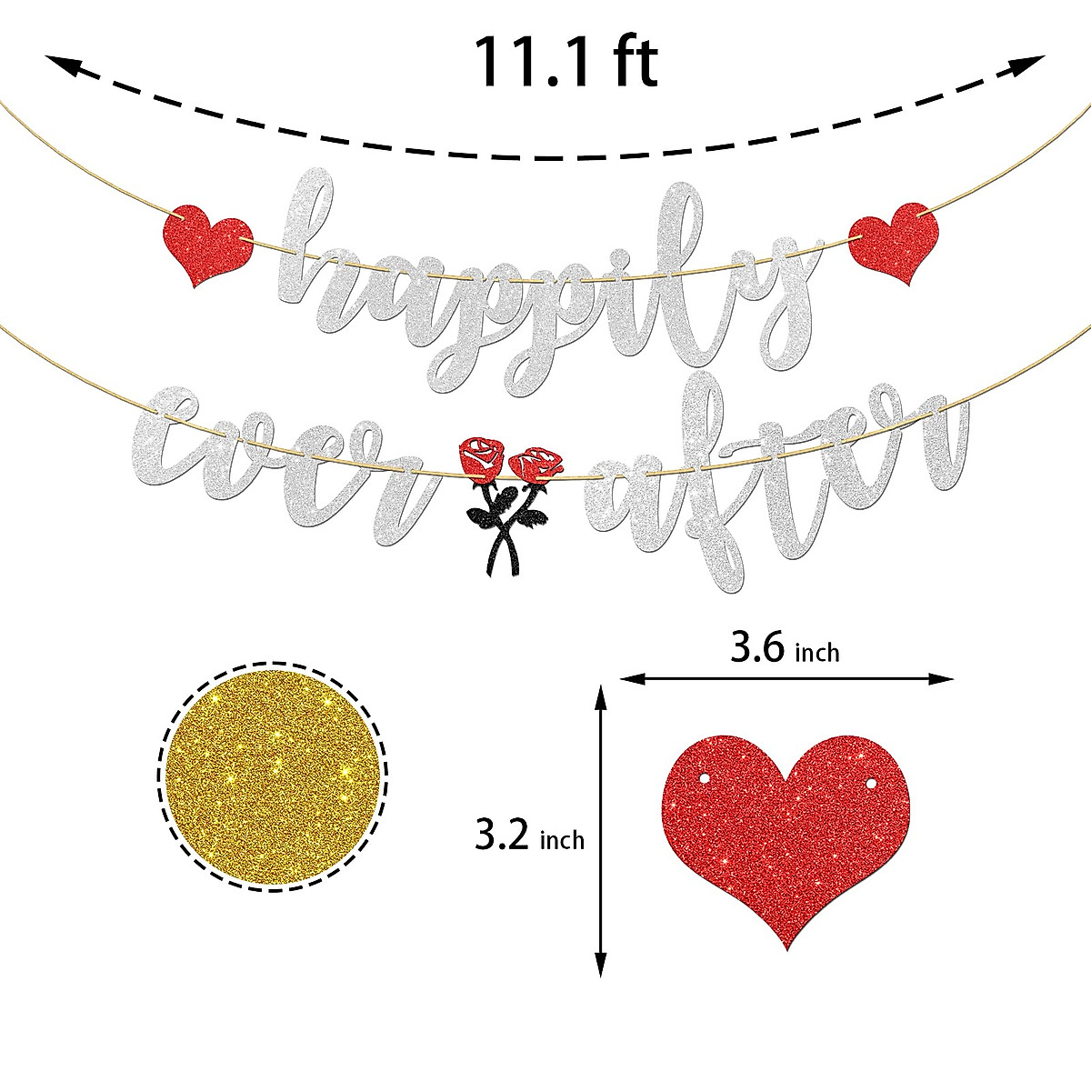 Happily Ever After Banner Silver Glitter, Bridal Shower Banner, Wedding Engagement Decorations, Bachelorette Party Decoration