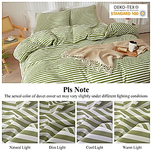 EAVD Duvet Cover Twin Green Striped Duvet Cover Soft Microfiber Green and White Striped Bedding Set with 2 Pillowcases Reversible Geometric Striped Comforter Cover with Zipper Closure