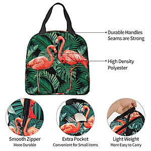 Docsckus Insulated Lunch Bag Water-resistant Cooler Tote Box with Zipper for Women Work Picnic Travel Pink Flamingo Palm