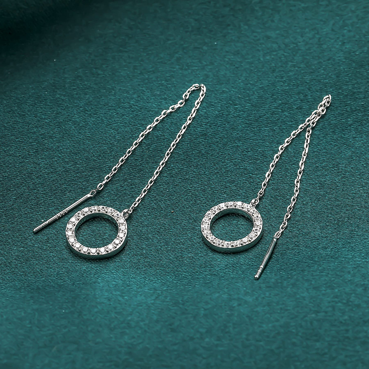 Cowlyn A Pair 925 Sterling Silver Earrings Tassel Threader Long Chain Ear Line Round Cubic Zirconia Drop Dangle Hypoallergenic Jewelry for Women