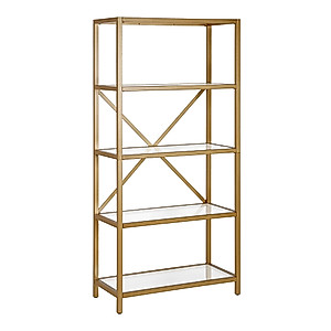 Etta 63'' Tall Rectangular Bookcase in Brushed Brass