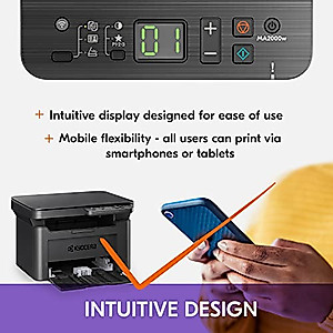 Kyocera MA2000w Multifunctional Monochrome Laser Printer (Print/Copy/Scan), 21 ppm, Wireless & USB 2.0, 600dpi, 2 Digits LED Display, 150 Sheet Capacity, ID Card Copy, 50 Sheet Output Tray, 64MB