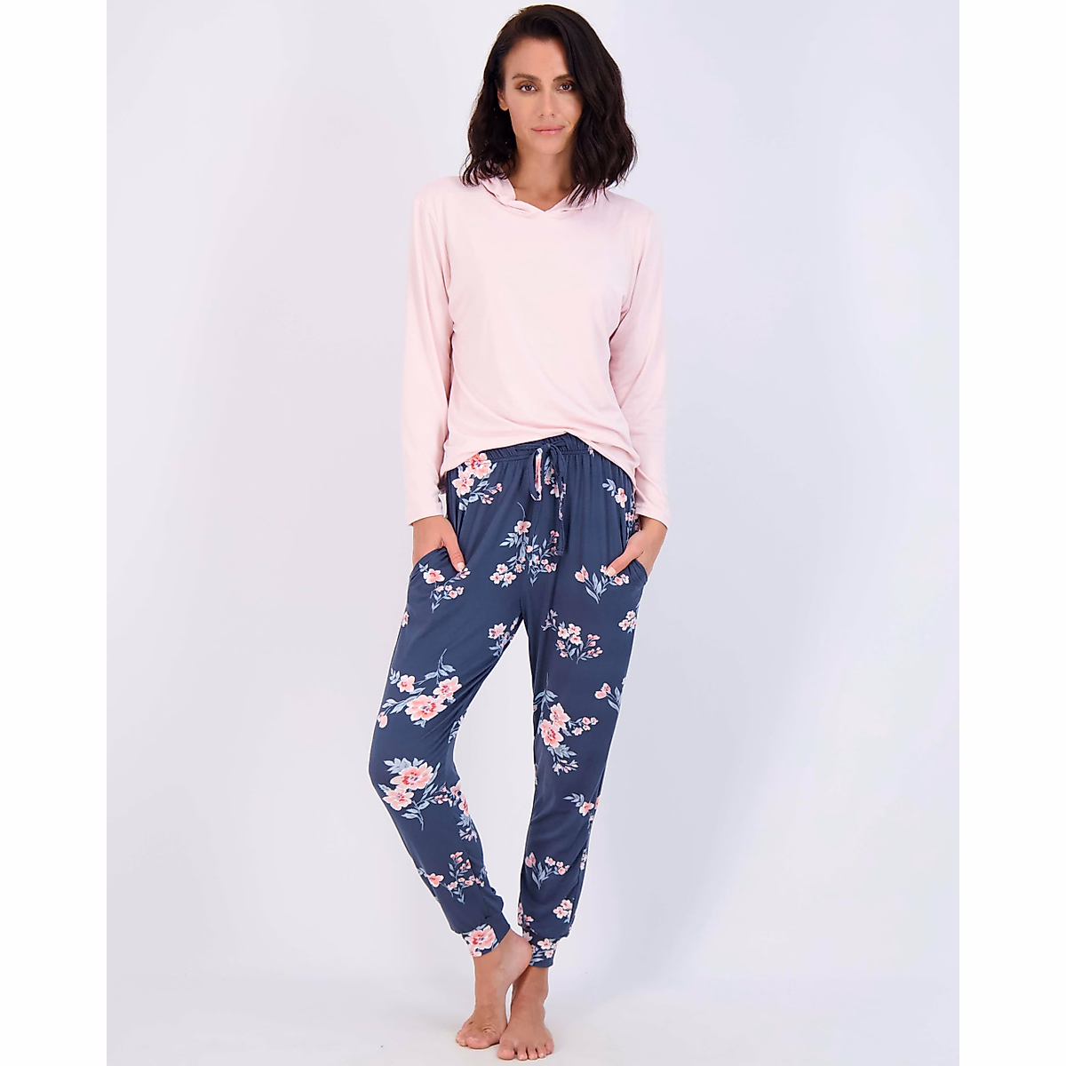 Real Essentials 2 Pack: Women's Super Soft Long Sleeve Sleep Set - Comfortable Lounge Pajama Casual Hoodie Jogger, Multicolor, Hoodie Set 2, Large