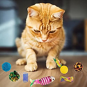 Cat Toys Set 36 PCS, Cat Toys Kitten Toys Interactive Cat Toys for Indoor Cats Collapsible Cat Tunnels Cat Feather Teaser Wand Feather Toy Springs Mouse Crinkle Balls Bell Play for Cat Kitty Kitten