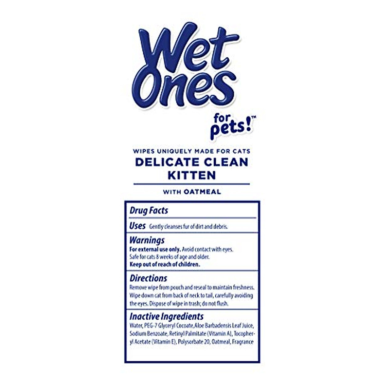 Wet Ones for Pets Delicate Clean Kitten Wipes for Cats with Oatmeal Cat Cleaning Wipes, Mild & Soothing Cat Grooming Wipes with Wet Lock Seal (Pack of 1, 30 Count Total)