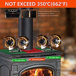 Holldoor 12-Blade Fireplace Fan, Non-Electric, Wood Stove Fan, Heat-Powered, Black, Aluminum, Tabletop, Painted, 1 Pound, Magnetic Thermometer, Indoor Use, Air Circulation, Wood Stove Compatible